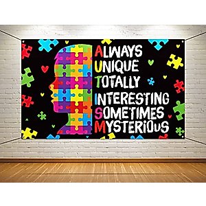 Nepnuser Autism Awareness Photo Booth Backdrop Inspirational Support April Decoration Puzzle Piece Children Indoor Outdoor Wall Decor-5.9×3.6ft
