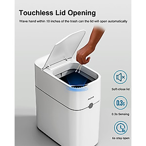 CTIME 2nd Gen Automatic Trash Can Bathroom Motion Sensor Garbage Can with Soft-Close Lid,3 Gallon Automatic Bag Expanding Trash Bins,White Slim Small Garbage Cans for Narrow Place(Includes 1 Bag Roll)