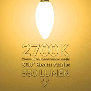 TORCHSTAR Dimmable E12 LED Candelabra Bulb, UL Listed, 60W Equivalent Chandelier Light Bulbs, 550lm, LED Filament Candle Bulb C11, Frosted Glass Ceiling Fan Light Bulbs, 2700K Soft White, Pack of 6