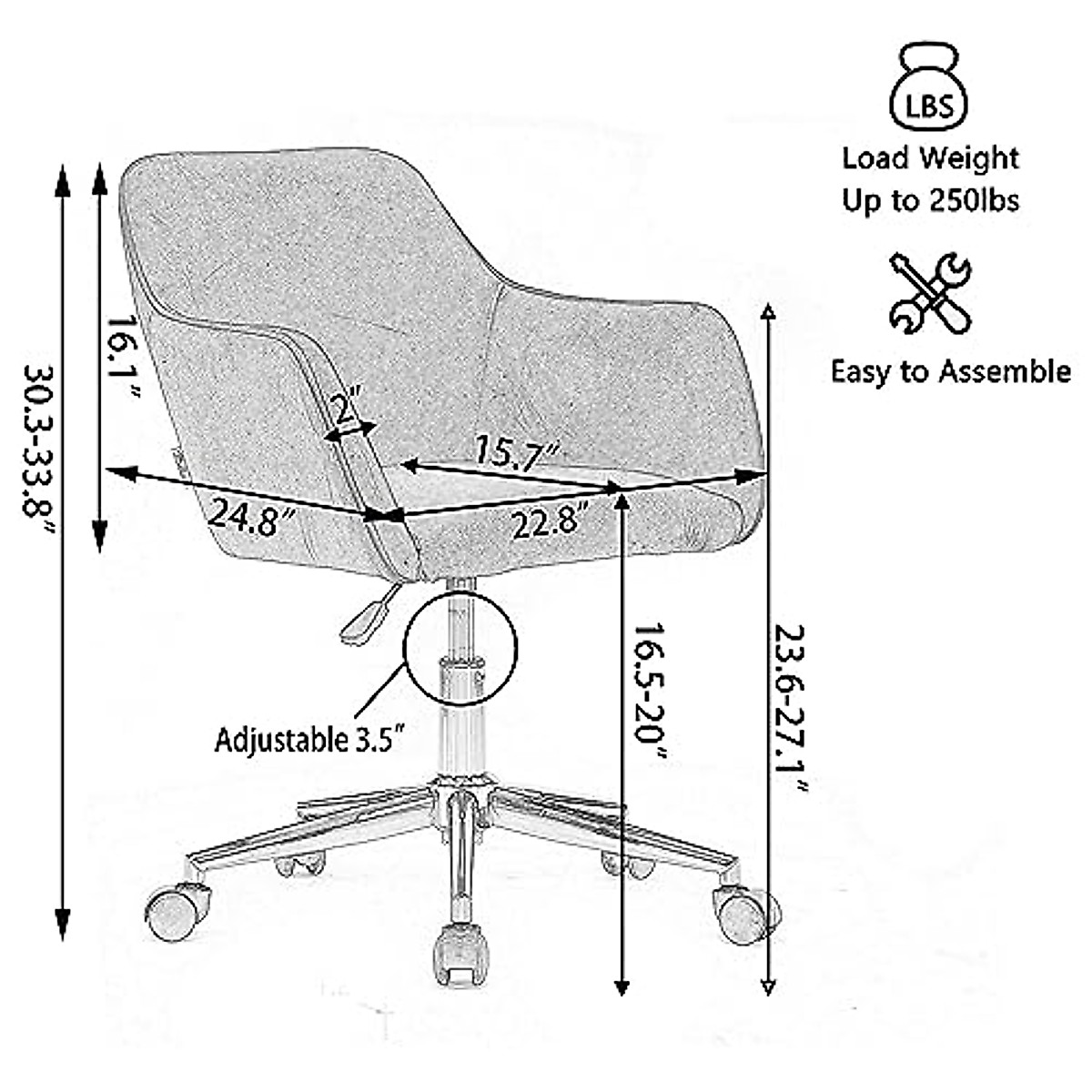 HomVent Desk Chairs on Wheels White Vanity Chair with Girls Comfy Computer Desk Chair,Comfortable Chair for Desk/Task Chair/Rolling Chair for Bedroom,Living Room,Vanity Room