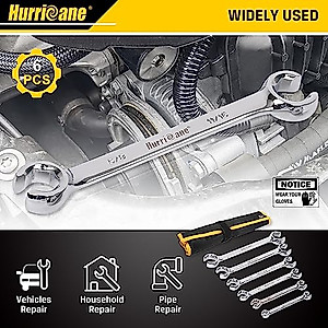 HURRICANE 6 Pc SAE Flare Nut Wrench Set, Brake Line Wrench Set, Size from 1/4" to 1", 6 Point, 15° Offset End, Ideal for Repair and Remove Nuts on Fuel, Tube, Hose, Transmission Lines in Tight Spaces