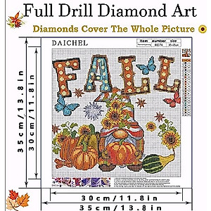 Fall Diamond Art Painting Kits for Adults - Gnome Round Full Drill Diamond Dots Paintings for Beginners, Pumpkin 5D Paint with Diamonds Pictures Gem Art Kits DIY Adult Crafts Diamond Project Kits
