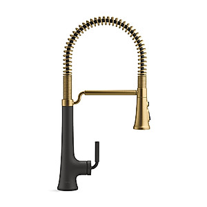 KOHLER 23765-BMB Tone Semi Professional Kitchen Faucet, Matte Black Moderne Brass