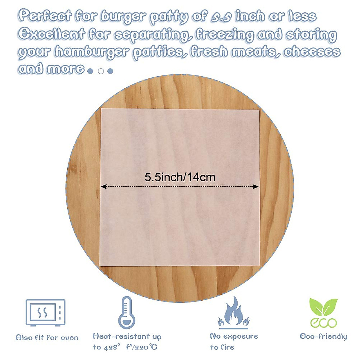 Burger Patty Paper, 5.5 x 5.5in, Set of 300, Patty Paper Squares, Baking Parchment Paper Squares/Hamburger Patty Papers for Separating Burger Patty, Cookies and More