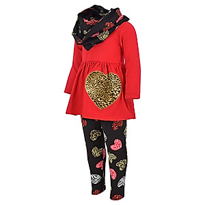 Unique Baby Girls Valentines Day Toddler Animal Print Hearts Legging Set Outfit (7 Years, Red)