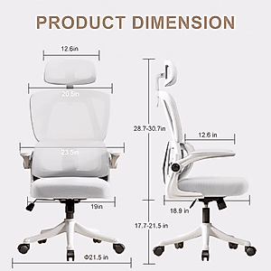 XUEGW Ergonomic Office Chair Comfort Home Desk Chair Adjustable High Back Mesh Chair Lumbar Support Computer Chair with Flip-up Arms for Work, Study, Gaming,White Mesdh Chair