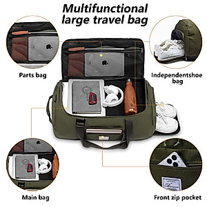 Brozoza Travel Duffle Bag for Men 65L Large Size Traveling Duffel Bag Weekender Overnight with Shoes Compartment Multifunctional Sports Gym Bags (Green)