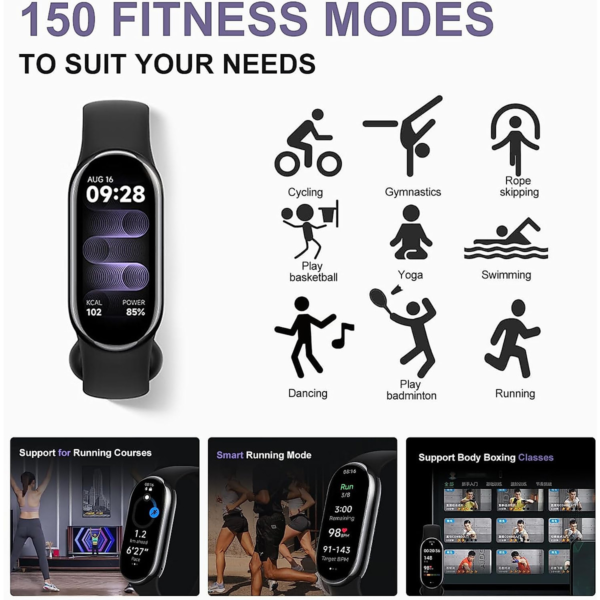 Xiaomi Mi Band 8 Smart Bracelet 1.62“ AMOLED Screen Heart Rate Blood Oxygen Bluetooth Sport Watch Fitness Traker Watch(Global Version Black) (M2239B1)