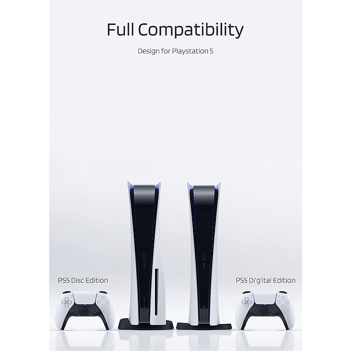 Storage Stand for PS5 Console/Digital Edition, Game Organizer with Cooling Fan, Controller Charger Station, 15 Game Case Holder, 3 USB Ports and 1 Media Remote Storage - Black