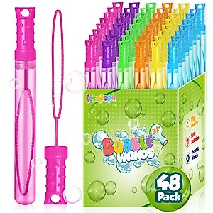 Bubble Wand, 48 Pcs Bubble Wands Bulk in 6 Colors, Bubble Party Favors for Kids, Summer Toys, Indoor Outdoor Activity, Themed Birthday, Wedding, for Girls & Boys