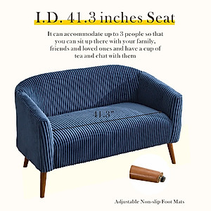 Aoiy & Wifon 50.8" W 2-Seat Small Loveseat Sofa, Comfy Upholstered Loveseat Couch for Small Spaces with Wooden Legs, Corduroy, Navy