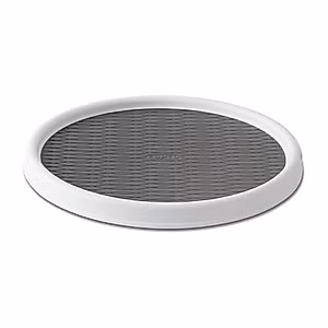 Copco Basics Non-Skid Pantry Cabinet Lazy Susan Turntable, 12-Inch, White/Gray & Non-Skid 3-Tier Spice Pantry Kitchen Cabinet Organizer, 10-Inch, White/Gray