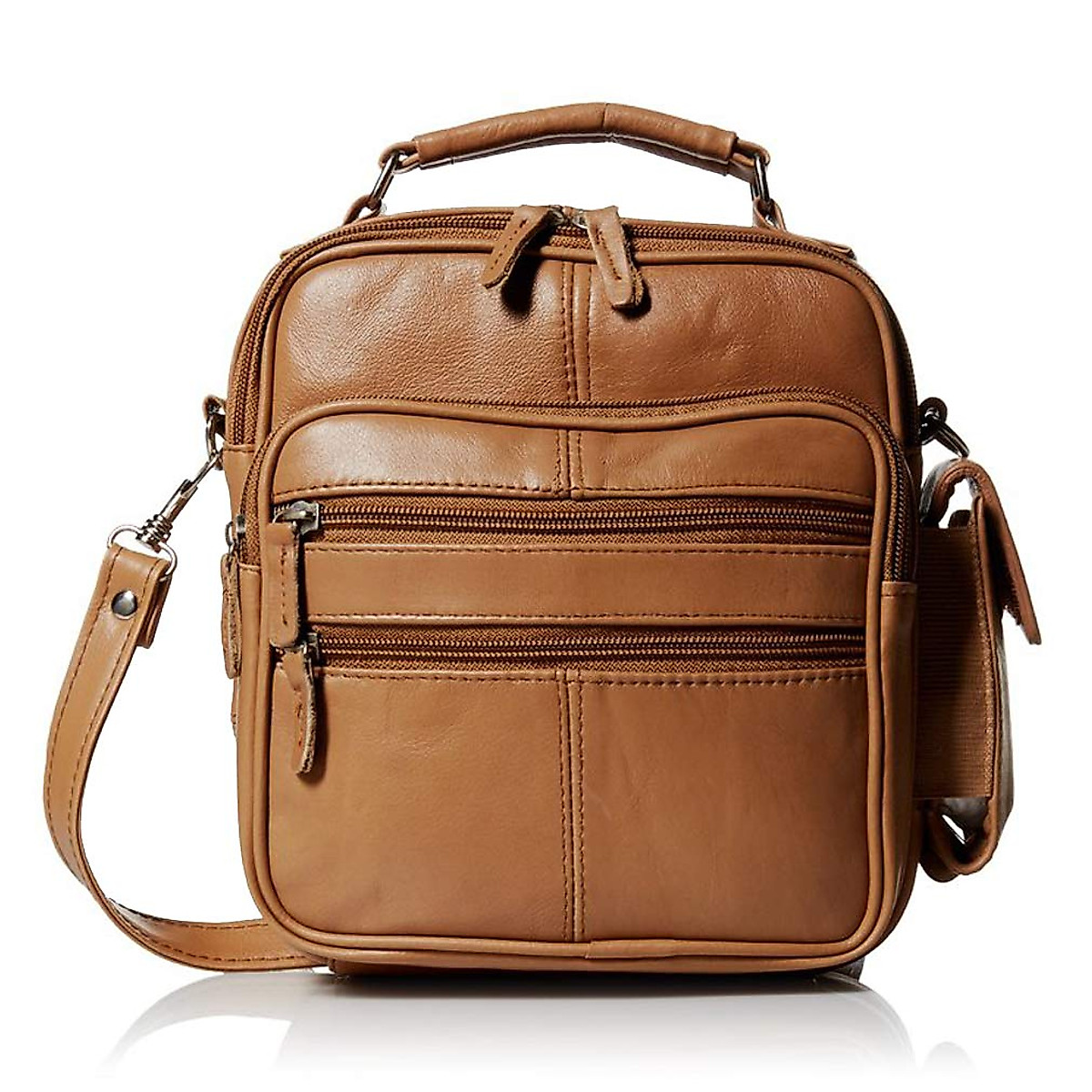 Women's Genuine Leather Crossbody Shoulder Bag Organizer Purse Tan