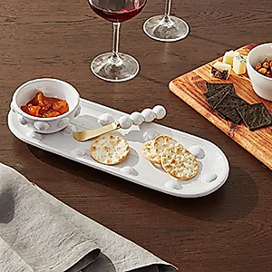 Mud Pie Dotted Dip and Tray Set, Size 5" x 14" 2" x 4 1/4" Dia | Spreader 6 1/2", White