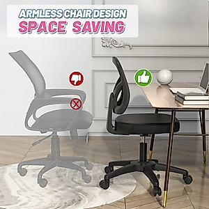 KIZECK Armless Small Office Computer Desk Chair Without Armrests Adjustable Height with Lumbar Support for Home, Mesh Back, Black