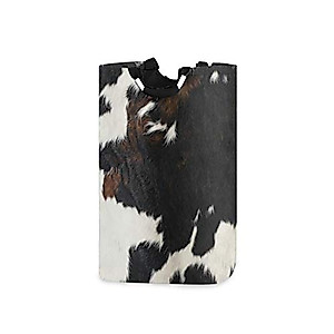 Ruio Laundry Hamper Basket Storage Bag Foldable Clothes Bag Cowhide Farmhouse Decor Folding Washing Bin Clothes Hamper Large Basket