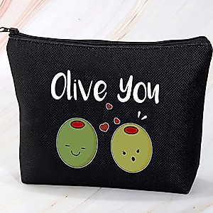 VAMSII Olive You Makeup Bag Funny Olive Gift I Love You Gifts Olive Lovers Gifts Anniversary Romantic Gifts Olive Pun Gifts (Black)
