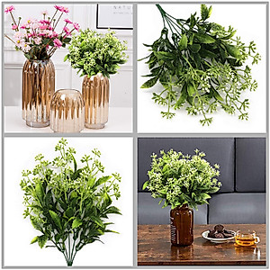 MASUMARK SM Artificial Plants, Fake Flowers Greenery Plastic Grass Shrubs Bushes Home Garden Kitchen Room Outdoor Window Box Indoor UV Resistant Wedding DIY Decor Christmas Decoration - 4 Pack