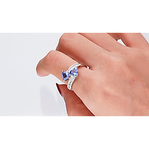 Gin & Grace 10K White Gold Genuine Tanzanite Ring with Diamonds for women | Ethically, authentically & organically sourced (Trillion-cut) shaped Tanzanite hand-crafted jewelry for her