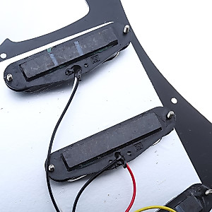 Musiclily 11-Hole SSS Prewired Loaded Pickguard with Single Coil Pickups Set for Fender Squier Strat Electric Guitar, 4Ply Black Pearl