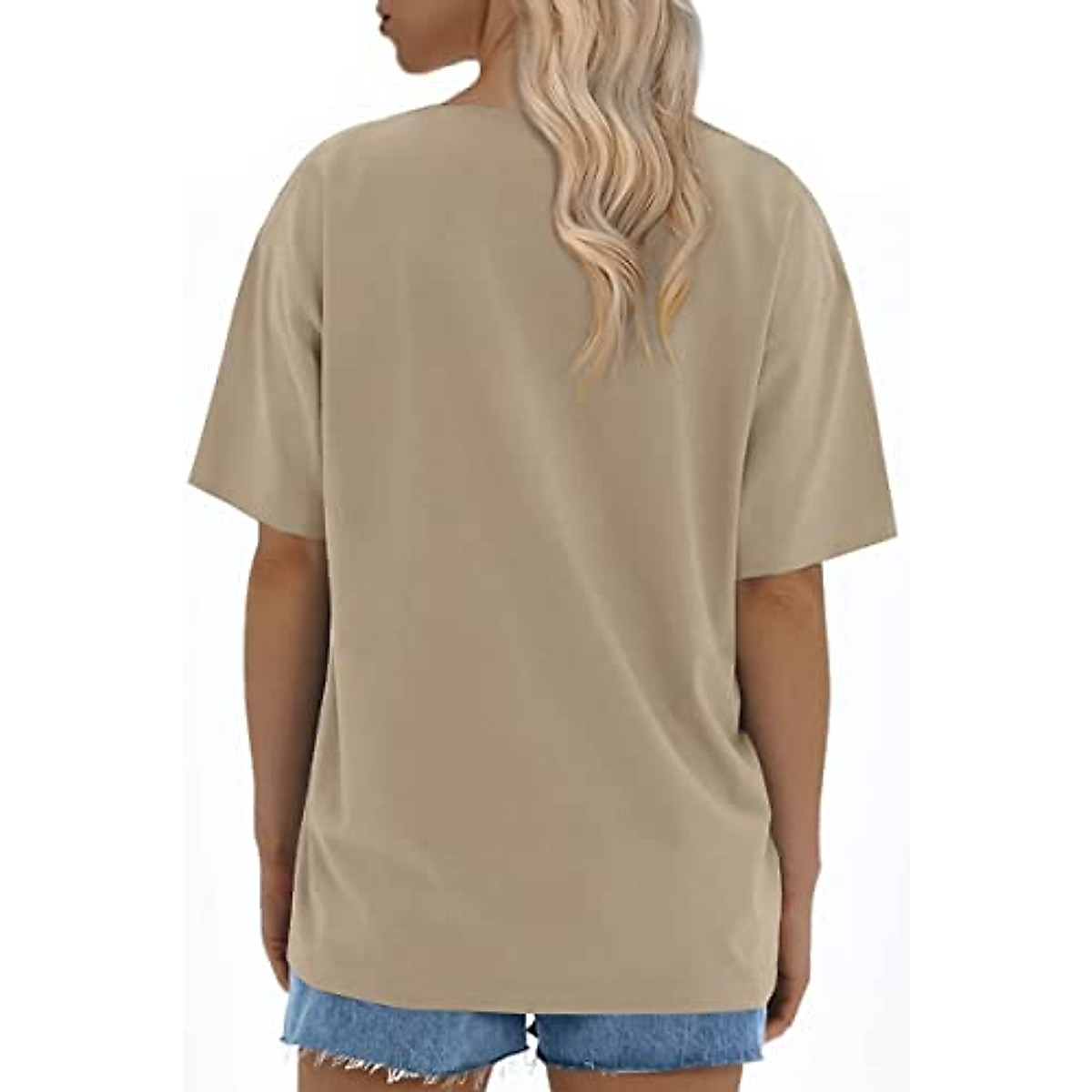 ATHMILE Womens Oversized T Shirts Loose Fit Crewneck Short Sleeve Tops Summer Casual Blouse 2023 Y2K Basic Tee Khaki