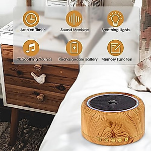 White Noise Machine,Baby Sound Machine with 6 Breathing Lights for Baby Kids Adult Sleeping & Nursery 30 Soothing Natural Sounds Timer & Memory Function Wood Grain Portable for Travel