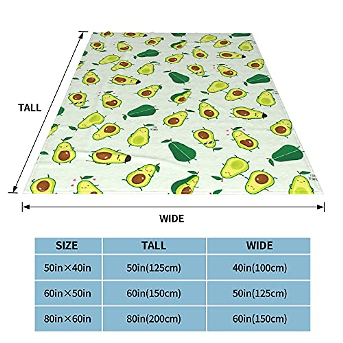 Cute Avocado Throw Blanket Warm Ultra-Soft Micro Fleece Blanket for Bed Couch Living Room Decoration