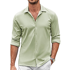COOFANDY Men's Casual Button Down Shirt Wrinkle Free Shirts Long Sleeve Dress Shirt Light Green