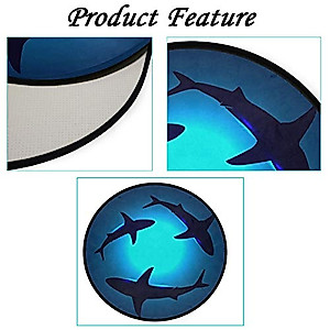 Vdsrup Cute Animal Sharks Doormat Shark Blue Ocean Round Floor Mat Non Slip Absorbent Carpet Yoga Rug for Entryway Bedroom Living Room Sofa Home Decor