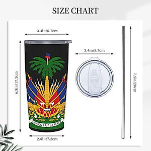 VKKOEWL Haitian Coat of Arms Flag Stainless Steel Insulated Tumbler 20 Oz Travel Water Bottle Coffee Mug Drink Cup With Lid Straw