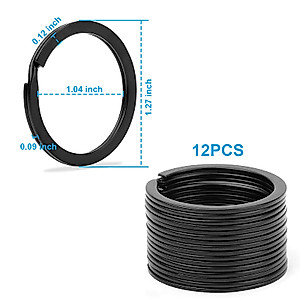 AWTOK 32mm Black Split Key Ring, Black Flat Key Ring, Black Split Ring, Black O Ring for Car Keys, for Home Key (12pcs)