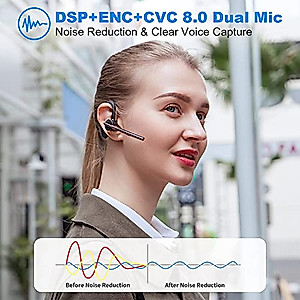 New bee Bluetooth Headset V5.2 Wireless Bluetooth Earpiece 24Hrs Talktime CVC8.0 Dual Mic Noise Cancelling for iPhone/Android/Driver/Business/Office