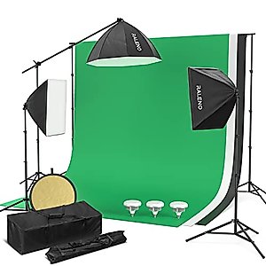 RaLeno Photography Lighting Kit, 2.6m x 3m Background Support System with 3 x 85W 5500K LED Bulbs Softbox and 2-in-1 Reflector, Continuous Softbox Light for Photo Video Shooting