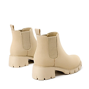 Athlefit Girls Ankle Boots Kids Comfortable Slip on Lug Sole Chelsea Booties for Toddler Little Kid Big Kid Apricot Size 2