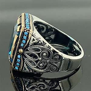 Men Aquamarine Stone Ring, Blue Stone Ring, Vintage Men Ring, Turkısh Ottoman Men Ring, 925k Sterling Silver Ring,