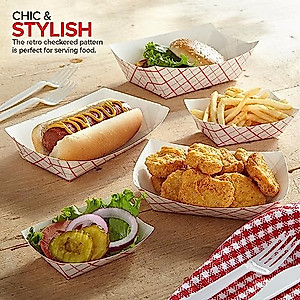 Mini Tiny Paper Food Boats (100 Pack) .25 Lb Disposable Red & White Checkered Paper Food Trays, Eco Friendly Paper Food Trays, Serving Boats for Concession Food & Condiments, Condiment Size 3" x 1"