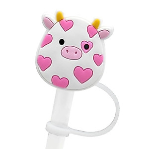 Straw Cover Cap for Stanley Cup 30 Oz 40 Oz Tumblers - 10mm Cute Cow Straw Tips Covers,Silicone Straw Toppers, Funny Animals Straw Covers Cap Plugs,Anti-dust Straw Tip Drinking Straw Tips Lids