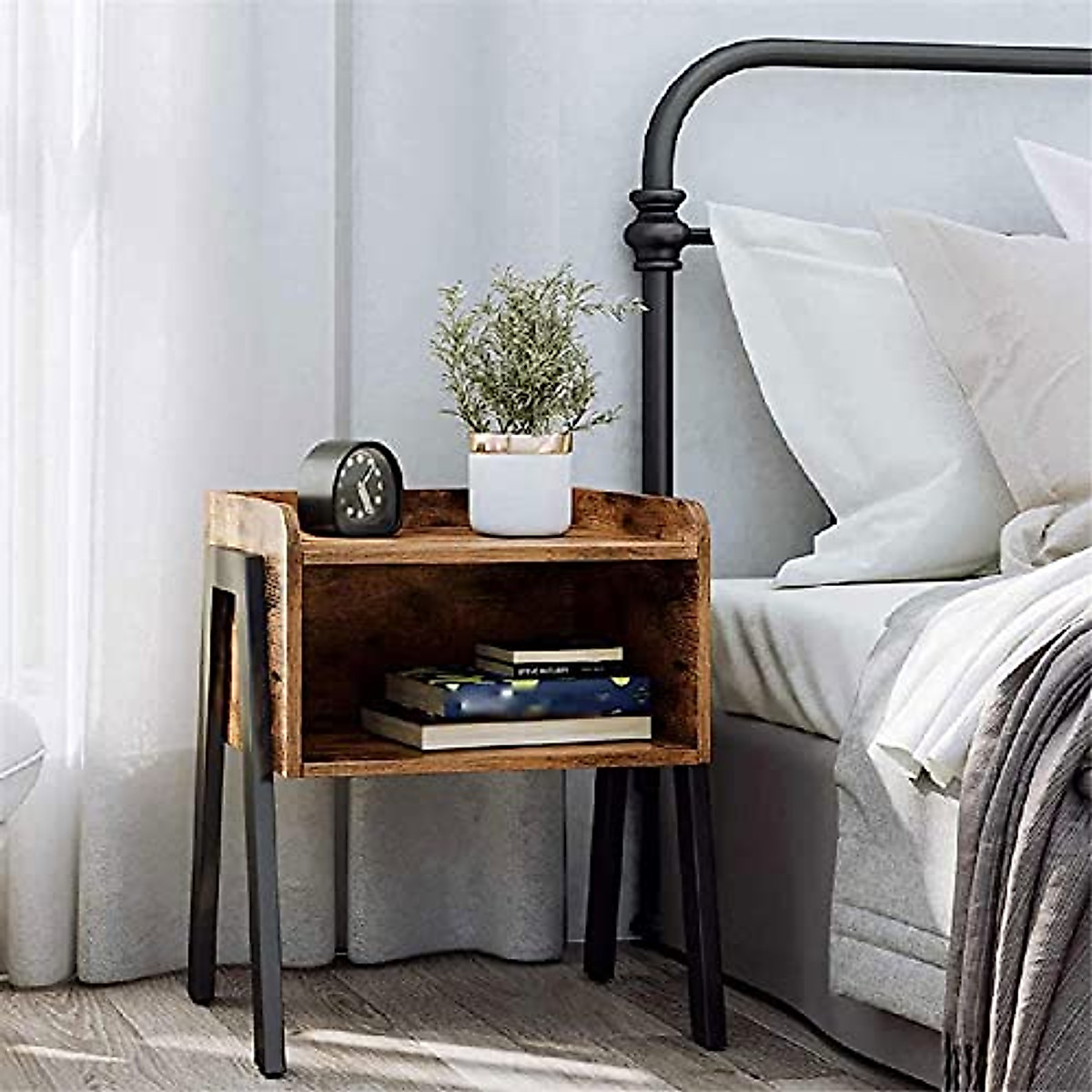 LIRUXUN C Frame Coffee Table Metal Frame Set Wood Vintage Side Table Mobile Living Room Bedroom Furniture