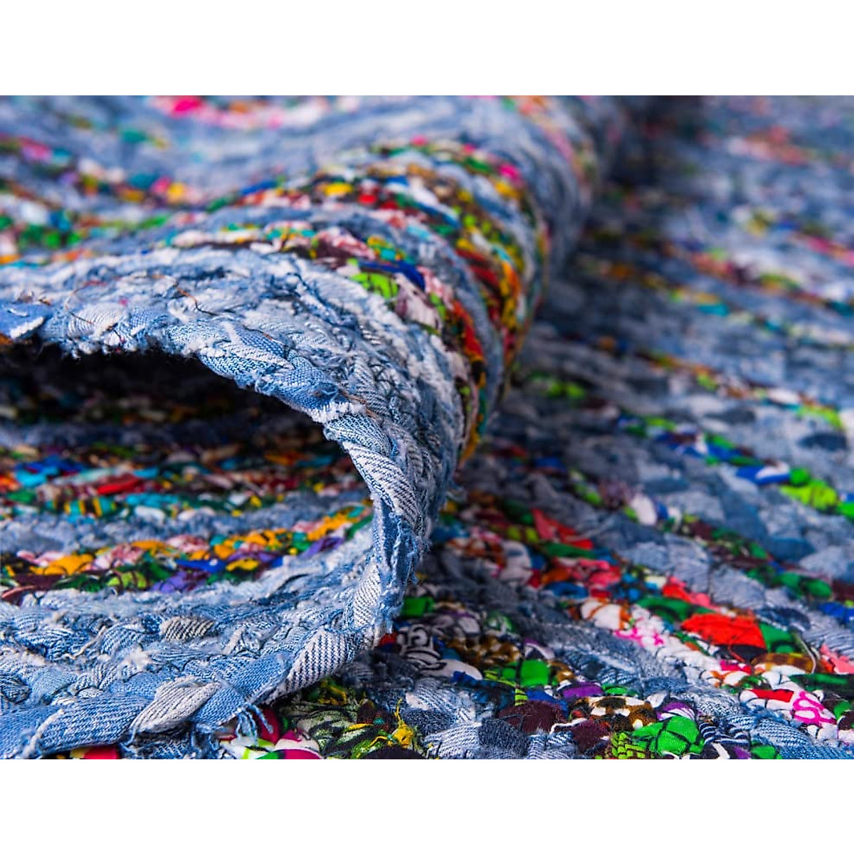 Unique Loom Braided Chindi Collection Casual Modern Blue/Dark Blue Area Rug (9' 0 x 12' 0)