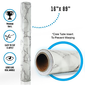 Craftopia Adhesive Craft Vinyl Roll | White Marble Vinyl, Bamboo, Wood Grain | Various Sizes & Designs (White/Gray Marble Vinyl Adhesive Pack of 5).