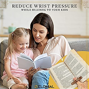 DELONIAL Book Page Holder with 5 Adjustable Rings, Handmade Natural Walnut Thumb Bookmark for Keep Book Open