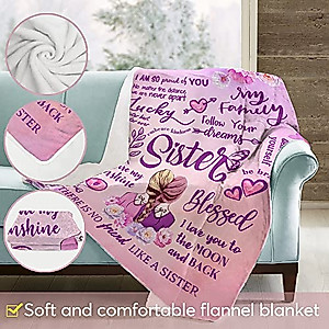 Sister Birthday Gifts from Sister Blanket, Sister Gifts Soft Throw Blanket from Sister for Bestie, to My Sister Purple Flannel Blankets and Throws Christmas Valentines Day Gifts for Women, 50”x60”
