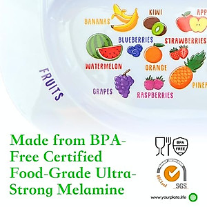 j&m Divided Portion Plate (4 Pack), Sections for Kids & Fussy Eaters, Learn Nutrition, Healthy Eating, Food Groups & Portion Sizes, Child-Friendly Melamine, Dishwasher-Safe