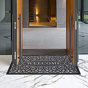 OEMATS Welcome Front Door Mat,Extra Durable,Non-Slip Rubber Floor Mats, Waterproof, Easy Clean for Home Entrance, Garage, Patio,18x30,Grey