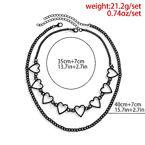 Missgrace Boho Love Heart Black Chain Layered Punk Choker Necklace Adjustable Black Halloween Simple Statement Necklaces for Women and Girls