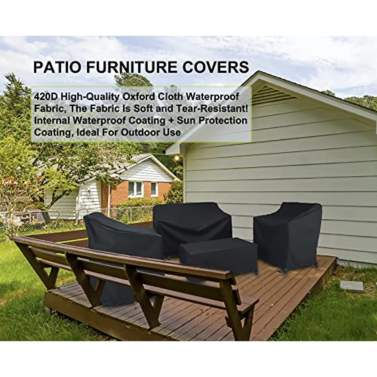 MaWGcowerd Patio Furniture Cover-420D Oxford Cloth Sofa Table Chair Waterproof Cover, 4 Piece Set of Outdoor Garden Patio Furniture Waterproof Dustproof Sunscreen Cover
