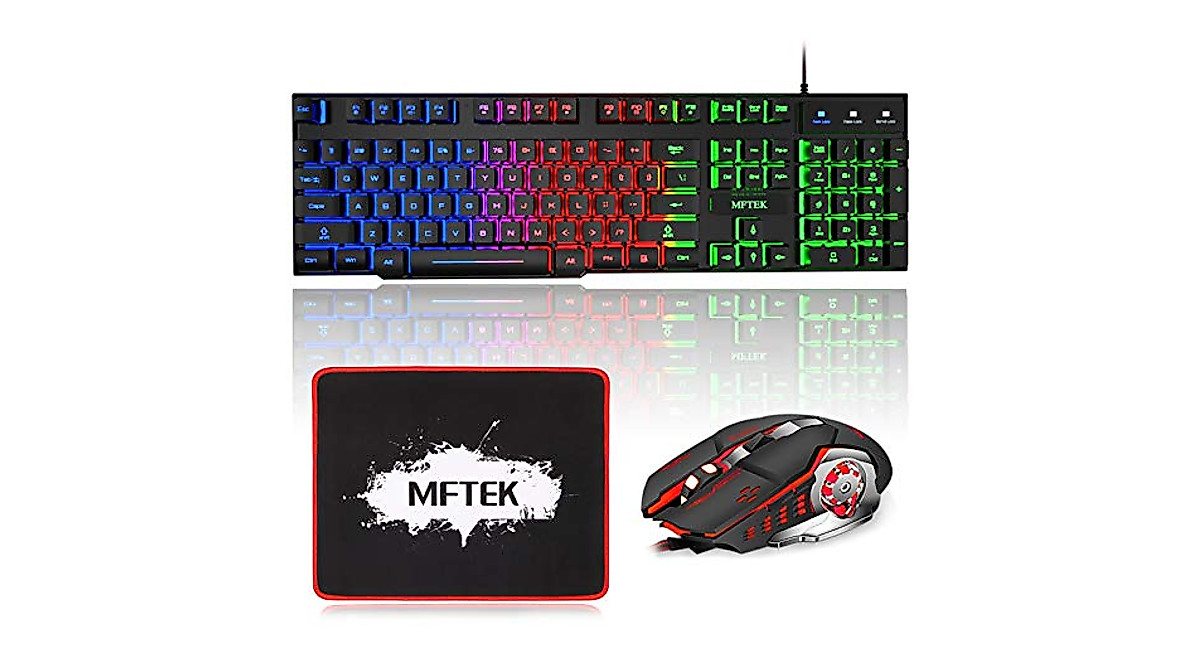 MFTEK Gaming Keyboard and Mouse Combo with Large Mouse Pad, RGB Rainbow ...