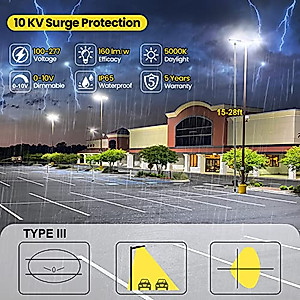 YARBO 200W LED Parking Lot Light 180W 150W Tunable, 32000LM (160LM/W) 5000K Parking Lot Light, Dimmable LED Shoebox Lights with Dusk to Dawn Photocell, Outdoor Pole Light, Arm & Slip Fitter in 1 Mount