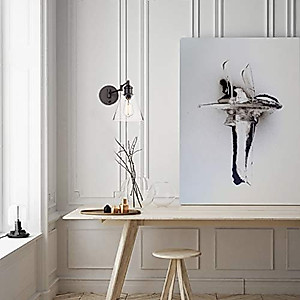 Globe Electric 65311 1-Light Plug-in or Hardwire Industrial Wall Sconce, Dark Bronze Finish, On/Off Rotary Switch, 6ft Clear Cord, Clear Glass Shade, Wall Lights for Bedroom Plug in, Kitchen Sconces