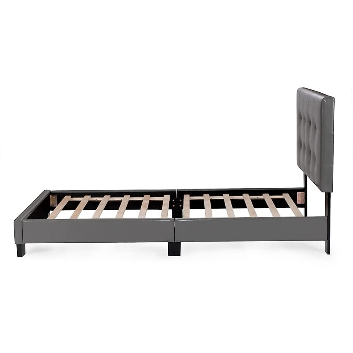 Poundex Twin Faux Leather Upholstered Bed, Grey